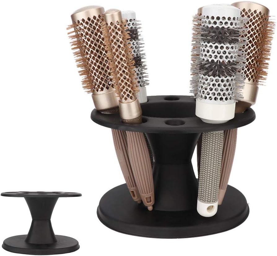 HURRISE Hair Brush Holder Stand,Plastic Round Hair Brush Comb Holder Display Rack Hair Styling Brush Stand Shelf Accessories(Black)