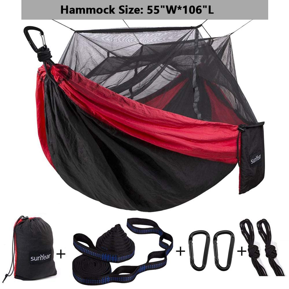 Sunyear Camping Hammock with Net & Sunyear Hammock Rain Fly Tent Tarp Provides Effective Protection Against Rain