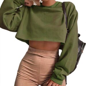 Artfish Women's Crewneck Long Sleeve Crop Tops Workout Casual Pullover Loose Sweatshirts (ArmyGreen,M)