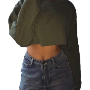 Artfish Women's Crewneck Long Sleeve Crop Tops Workout Casual Pullover Loose Sweatshirts (ArmyGreen,M)