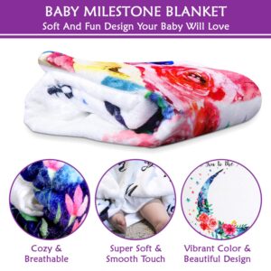 Jamie&Jayden Baby Monthly Milestone Blanket for Baby Girl, Photo Blanket for Newborn and Baby Pictures. Includes Headband, Wreath and Frame 60”x40