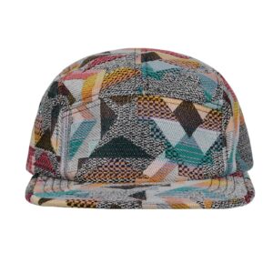 hatphile pattern multi color stripe 5 panel hat (x-large, geo blue orange grey)