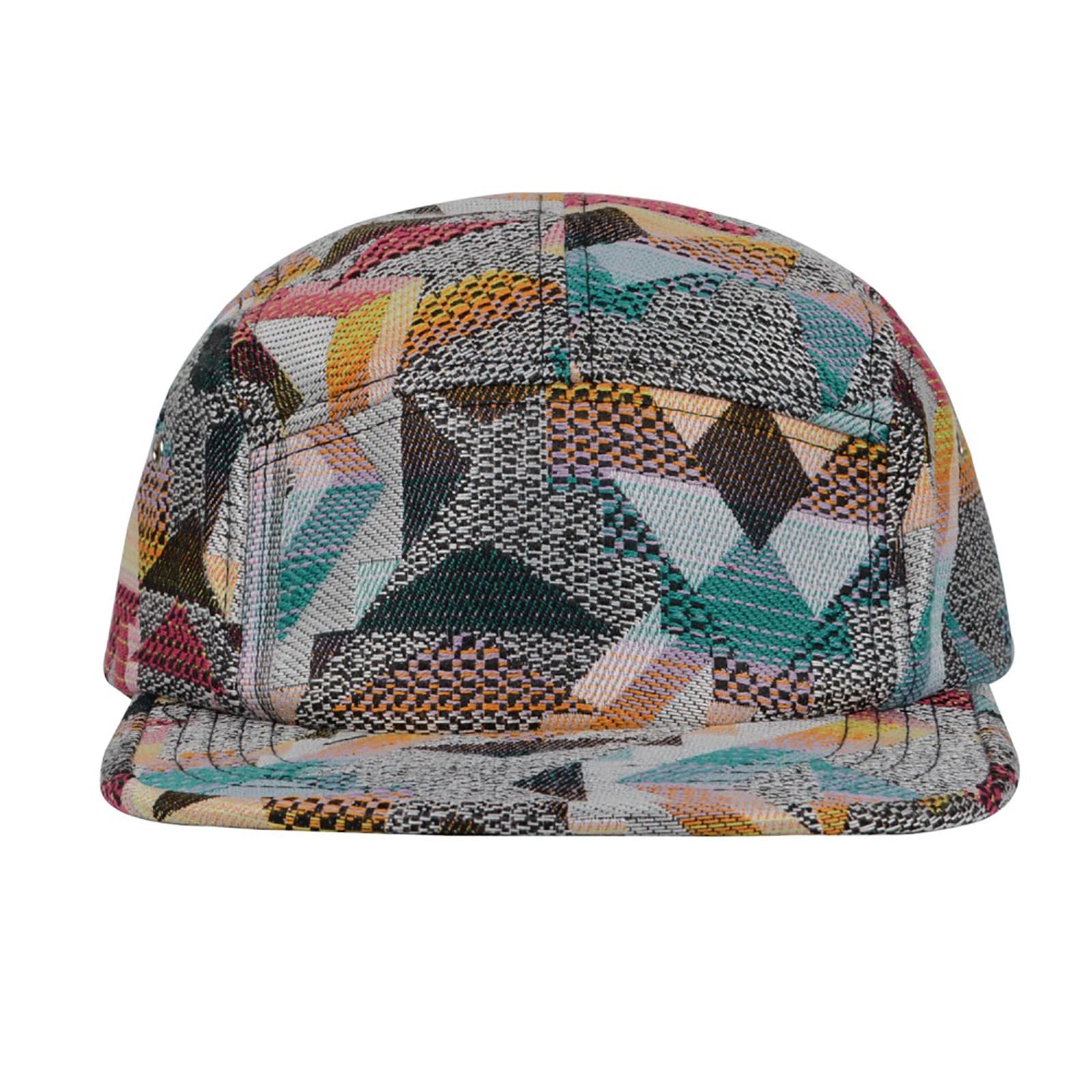 Hatphile Pattern Multi Color Stripe 5 Panel Hat (X-Large, Geo Blue Orange Grey)