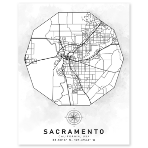 sacramento california aerial street map wall print - geography classroom decor