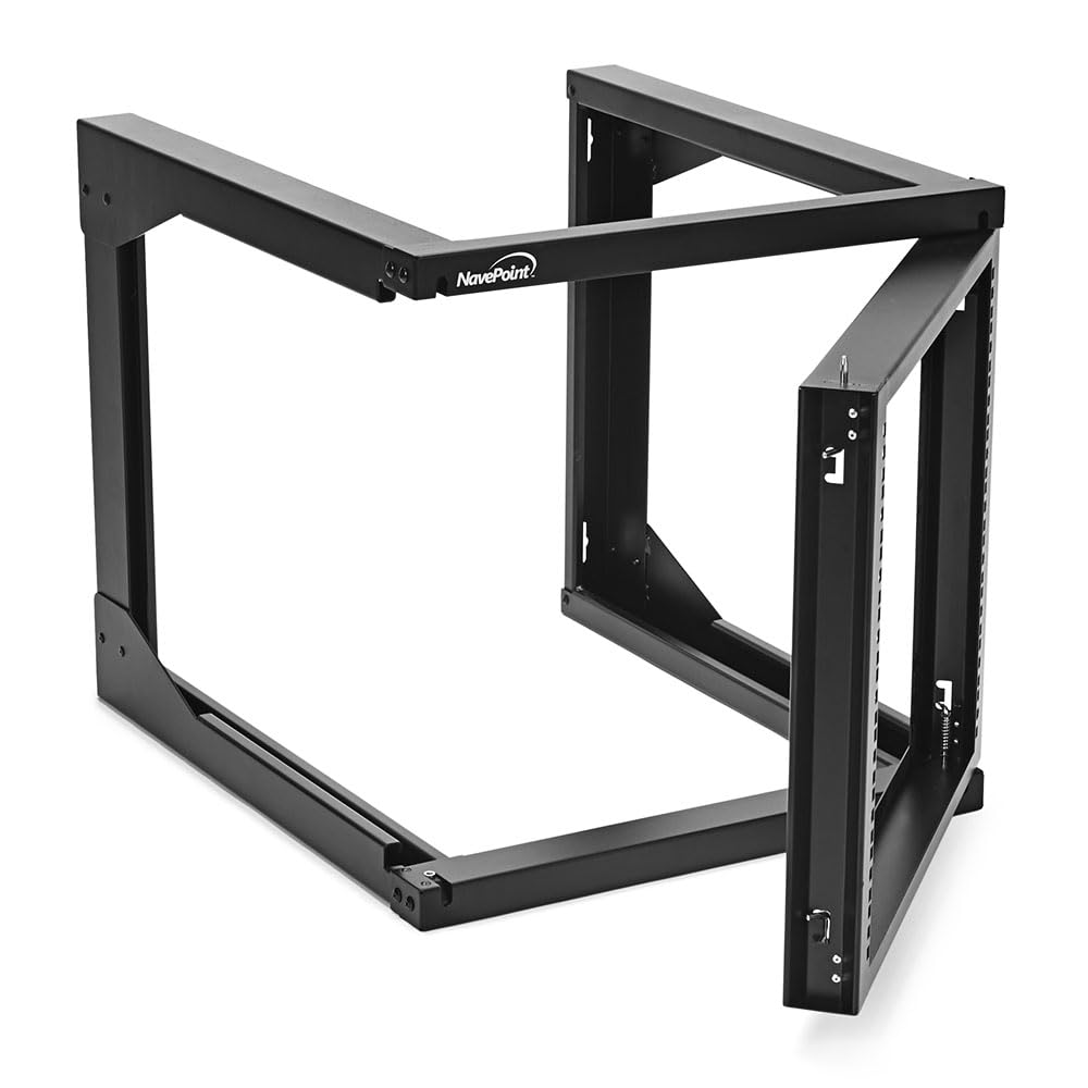 NavePoint 9U Server Rack with Swing Gate - 9U Wall Mount Rack for 19 Inch IT Equipment Open Frame Rack – Network Rack Wall Mount for AV & Server Equipment 24” Deep 9U Rack, Black