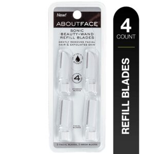 about face sonic beauty-wand refill blades for exfoliating, 4 pack â€“ includes 2 facial blades & 2 brow blades