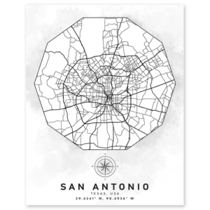 san antonio texas aerial street map wall print - geography classroom decor