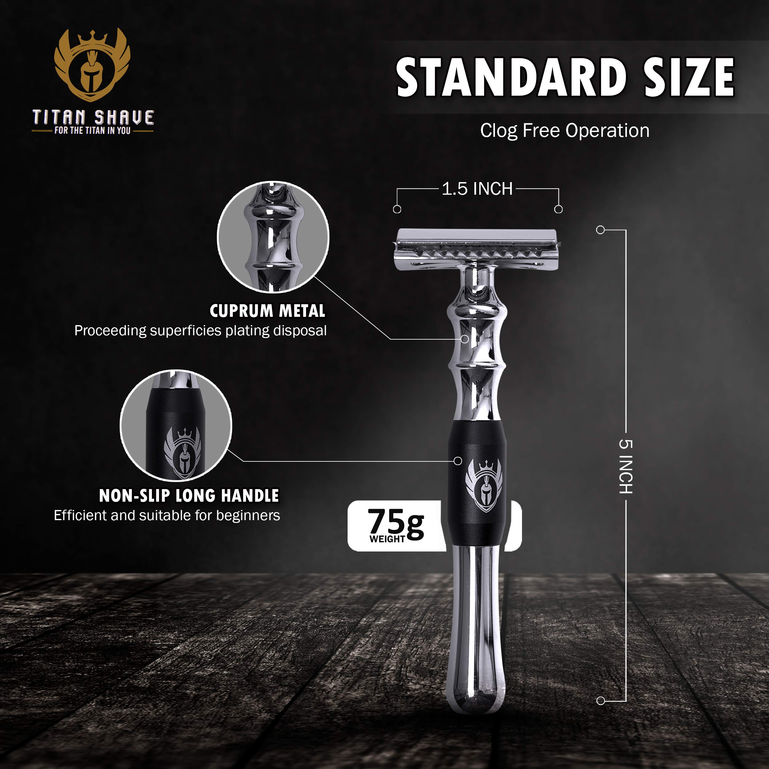 Double Edge Safety Razor For Men and Women, 5 refilled blades. TITAN SHAVE | Cronus Edition.