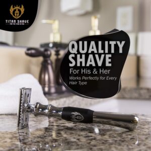 Double Edge Safety Razor For Men and Women, 5 refilled blades. TITAN SHAVE | Cronus Edition.