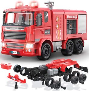 take-apart fire truck - 99 pcs stem toys build your own fire engine-diy building assembly kit w/realistic lights and sounds - educational gift idea for kids ages 5 6 7 8 9 years old