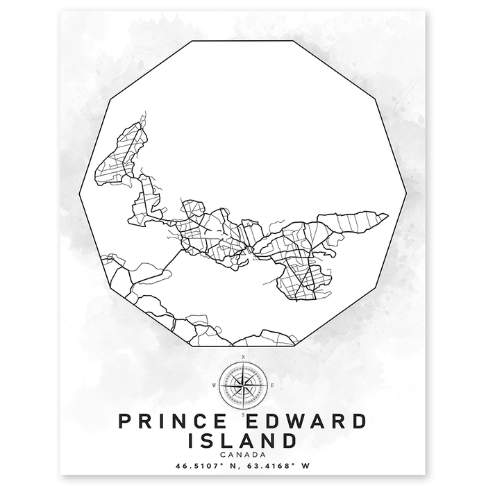 Prince Edward Island Canada Aerial Street Map Wall Print - Geography Classroom Decor