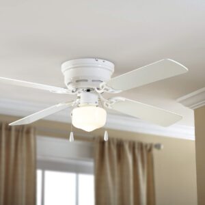 Mainstays 42" Hugger Metal Indoor Ceiling Fan with Single Light, White, 4 Blades, LED Bulb