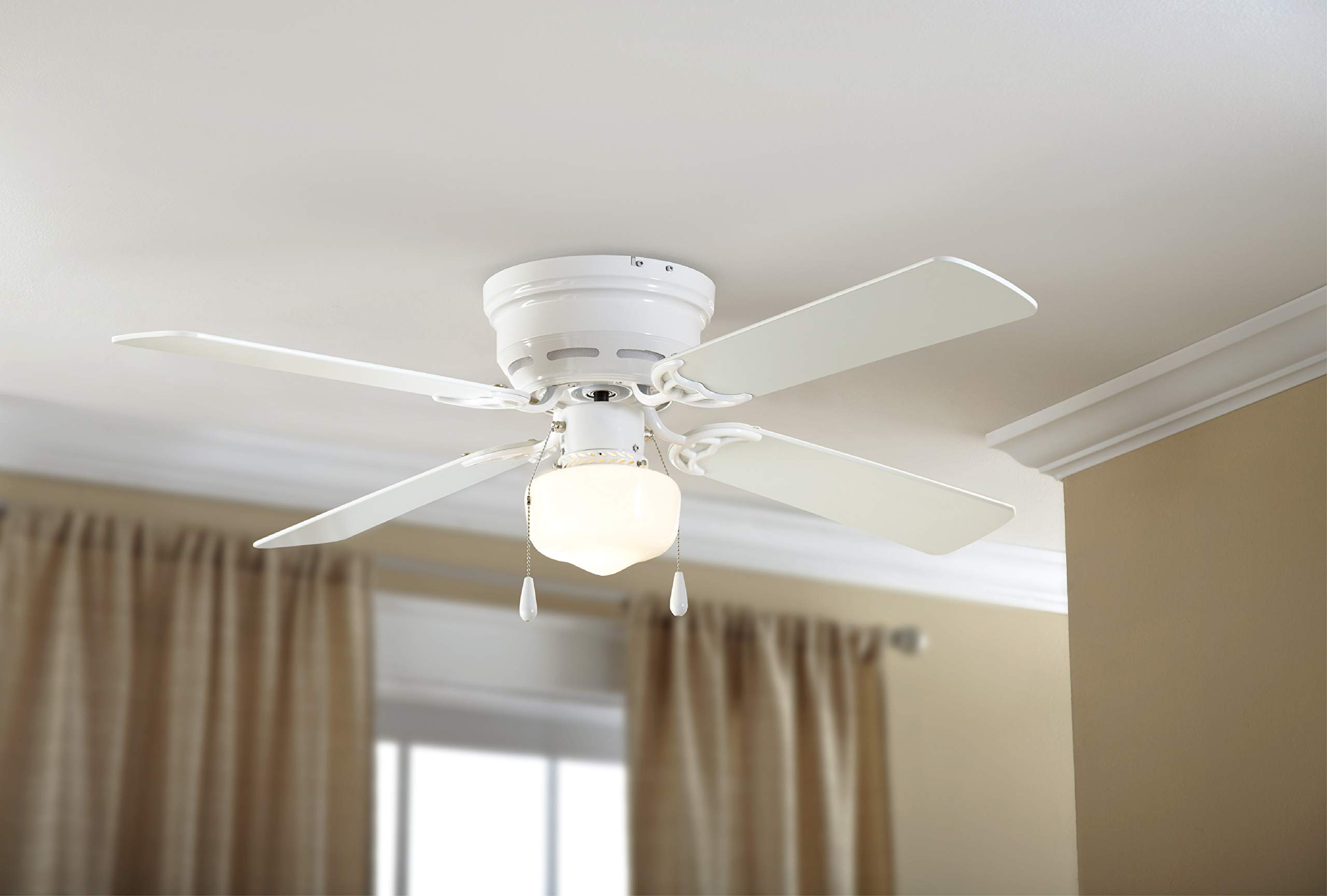 Mainstays 42" Hugger Metal Indoor Ceiling Fan with Single Light, White, 4 Blades, LED Bulb