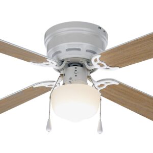 Mainstays 42" Hugger Metal Indoor Ceiling Fan with Single Light, White, 4 Blades, LED Bulb