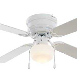 Mainstays 42" Hugger Metal Indoor Ceiling Fan with Single Light, White, 4 Blades, LED Bulb