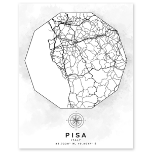 pisa italy aerial street map wall print - world geography classroom decor