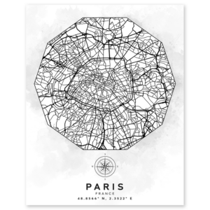 paris france aerial street map wall print - world geography classroom decor