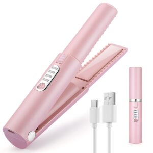 jmfone hair straightener (2023 new),cordless flat iron,portable straightener for hair,usb-c rechargeable ceramic mini flat iron with 4800ma battery, adjustable temperature, travel size (dark pink)