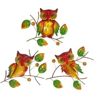 jfrising metal owl wall art decor outdoor indoor hanging wall sculpture decorations for home garden bedroom living room bathroom , 3 pack