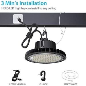 Miiruop UFO LED High Bay Light,160W Coollight 25,600lm 5000K 0-10V Dimmable [Adjustable Beam Angle 65/90/105] IP65 Waterproof,600W HID Replacement,5-Year Warranty US Plug,Warehouse/Wet Location Area