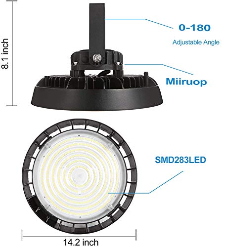 Miiruop UFO LED High Bay Light,160W Coollight 25,600lm 5000K 0-10V Dimmable [Adjustable Beam Angle 65/90/105] IP65 Waterproof,600W HID Replacement,5-Year Warranty US Plug,Warehouse/Wet Location Area