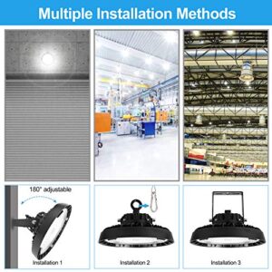 Miiruop UFO LED High Bay Light,160W Coollight 25,600lm 5000K 0-10V Dimmable [Adjustable Beam Angle 65/90/105] IP65 Waterproof,600W HID Replacement,5-Year Warranty US Plug,Warehouse/Wet Location Area