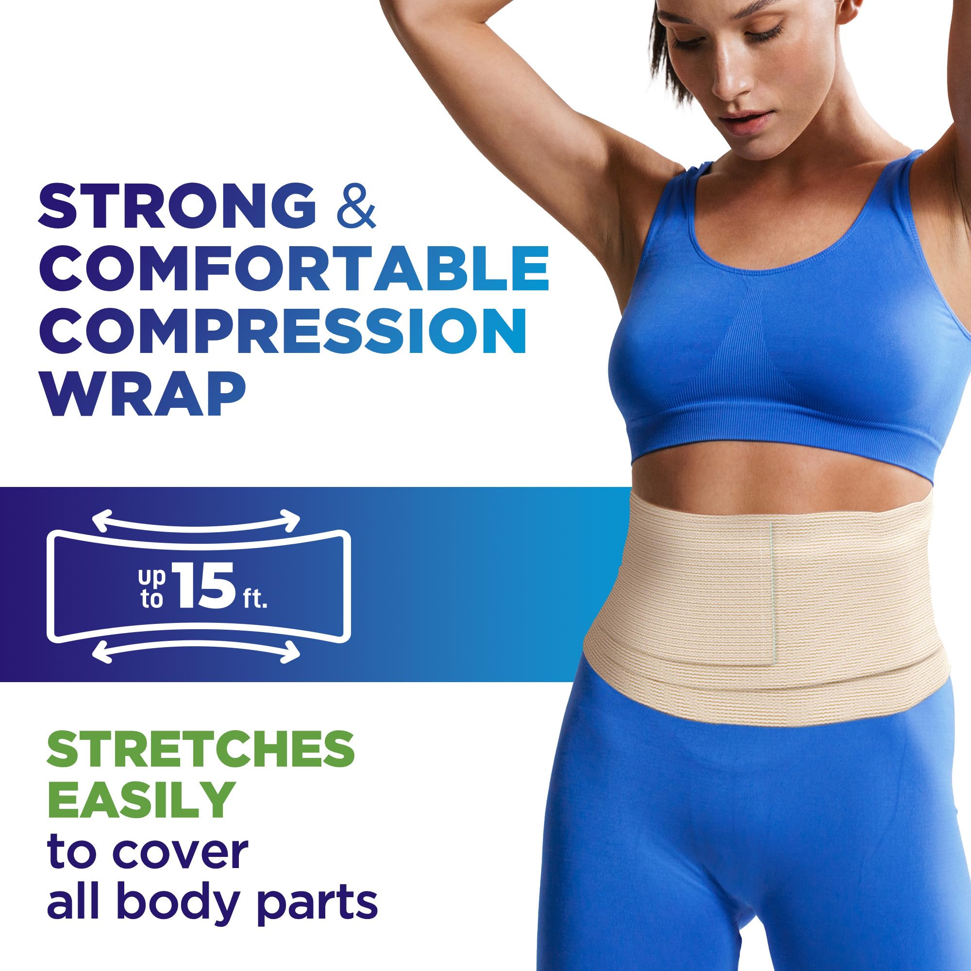 Premium Elastic Bandage Wrap - 4pk (2x6", 2x4") – Self-Closing - Strong Compression Bandage Wrap - Waist, Legs, Elbow, Knee Wrap