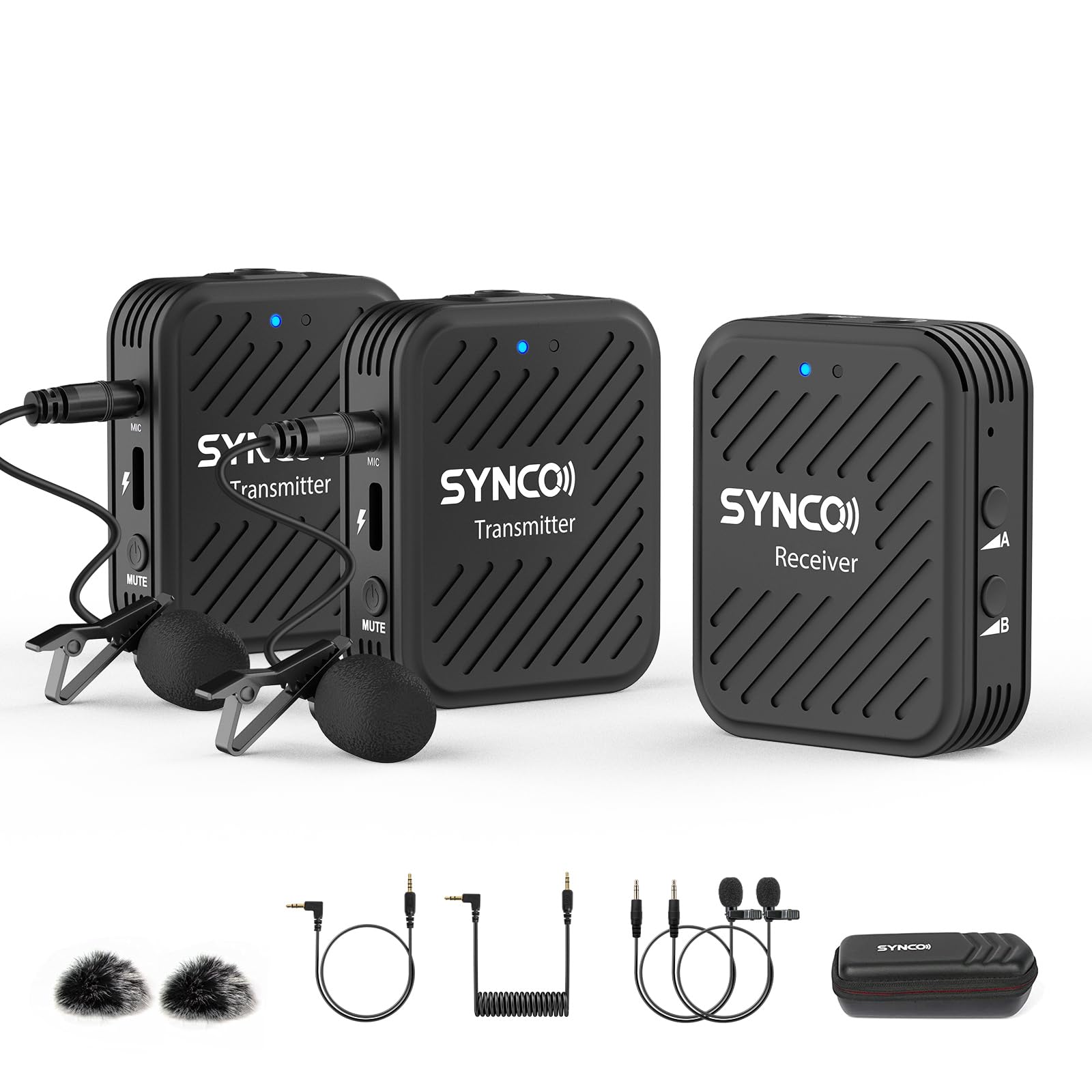 SYNCO Wireless Lavalier Microphones & System, G1(A2) 2.4G Dual Transmitter Lapel Mic 492FT 8H for YouTube Vlog Live Stream for Camera Smartphone Tablet, Wireless-Lavalier-Microphone-for-DSLR Camera