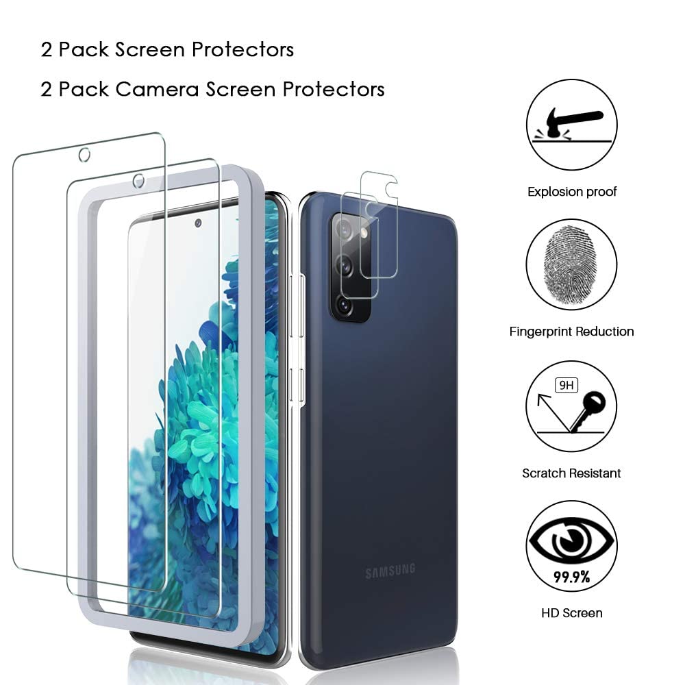 [4 Pack] MP-MALL 2 Pack Tempered Glass Screen Protector + 2 Pack Camera Lens Protector for Samsung Galaxy S20 FE 5G / Galaxy S20 Fan Edition (6.5-inch), 9H Hardness Scratch-Resistant