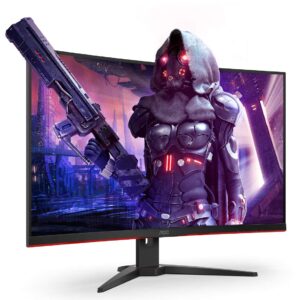 aoc gaming cq32g2se - 32 inch qhd curved monitor, 165hz, 1 ms mprt, va, amd freesync premium, low input lag, speakers (2560x1440 @ 165hz, 250 cd/m², hdmi/dp)