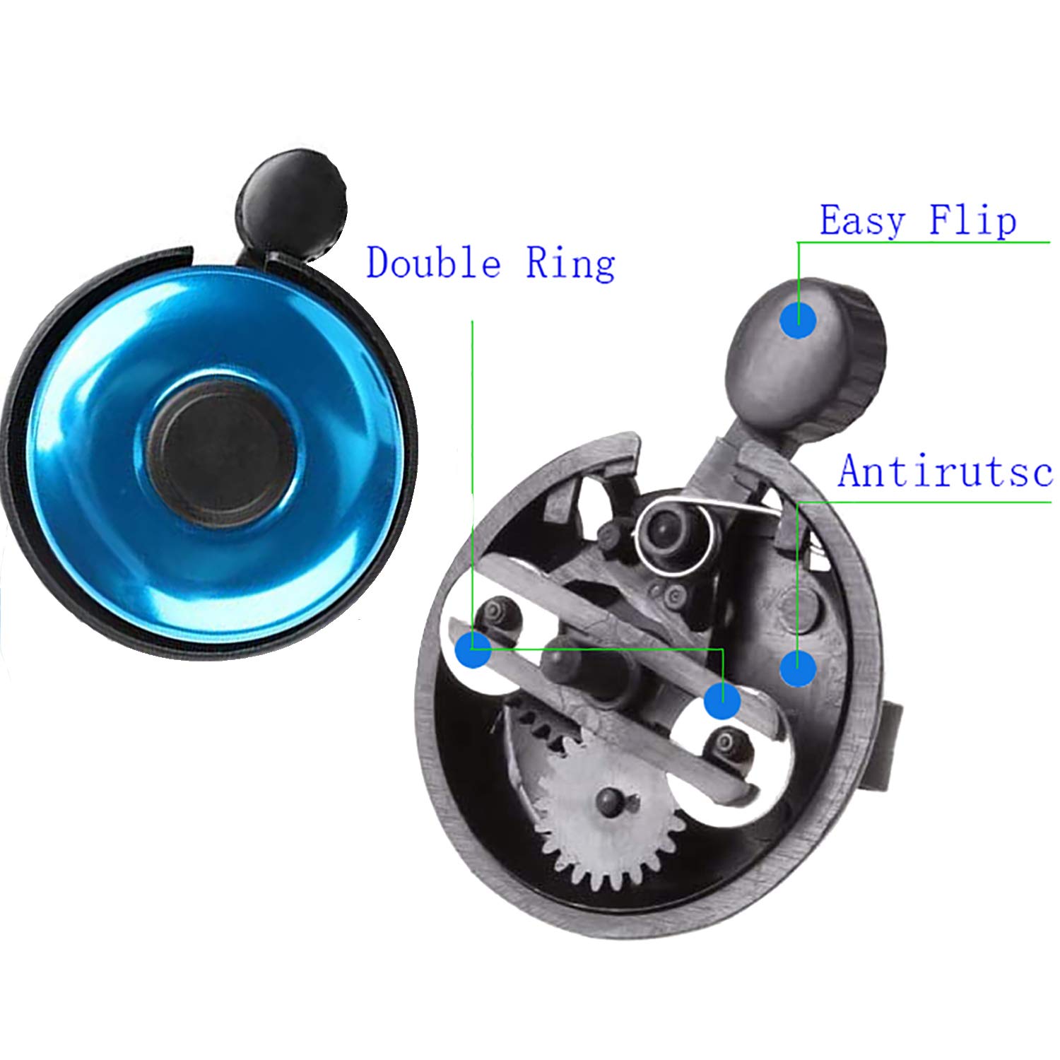 Musment Bicycle Bells, Classic Bicycle Bells, Aluminum Alloy Bicycle Bells, Bicycle Bells with Loud and Clear Sound for Adults and Children (Blue), 0.83inch-0.86inch