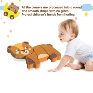 GYBBER&MUMU Wooden Thickened Animal Puzzle Toy Set Panda Deer Owl Duck Fox Puzzle Toy Hand-Eye Coordination Intellectual Toy Set for Preschool (Bear)