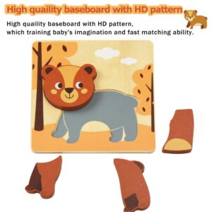 GYBBER&MUMU Wooden Thickened Animal Puzzle Toy Set Panda Deer Owl Duck Fox Puzzle Toy Hand-Eye Coordination Intellectual Toy Set for Preschool (Bear)