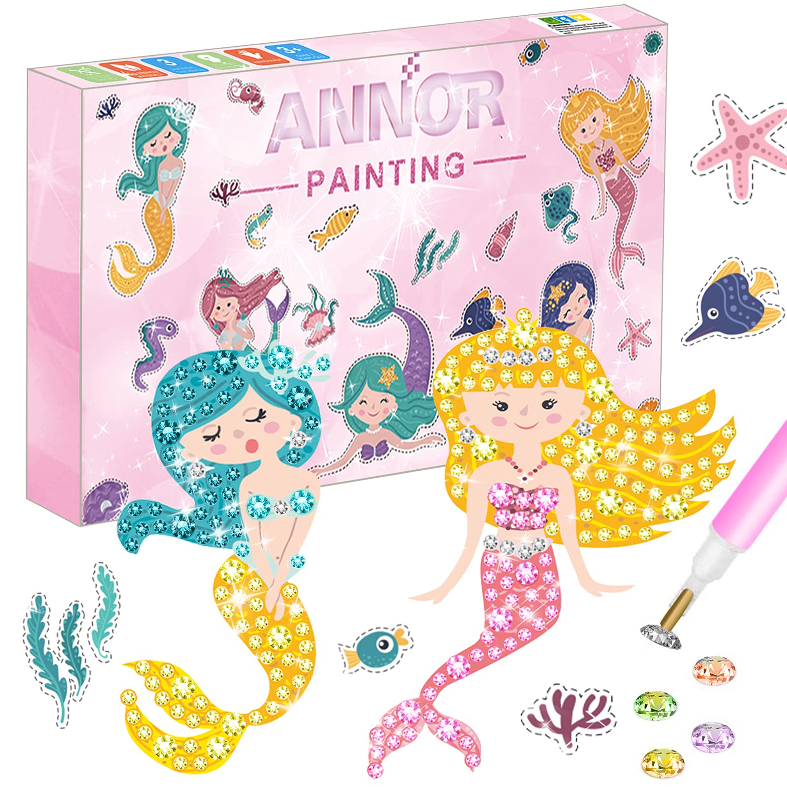 ANNOR Arts and Crafts for Kids Ages 8-12,Kits for Kids, DIY Mermaid Diamond Art Stickers by Numbers Kits for Girls