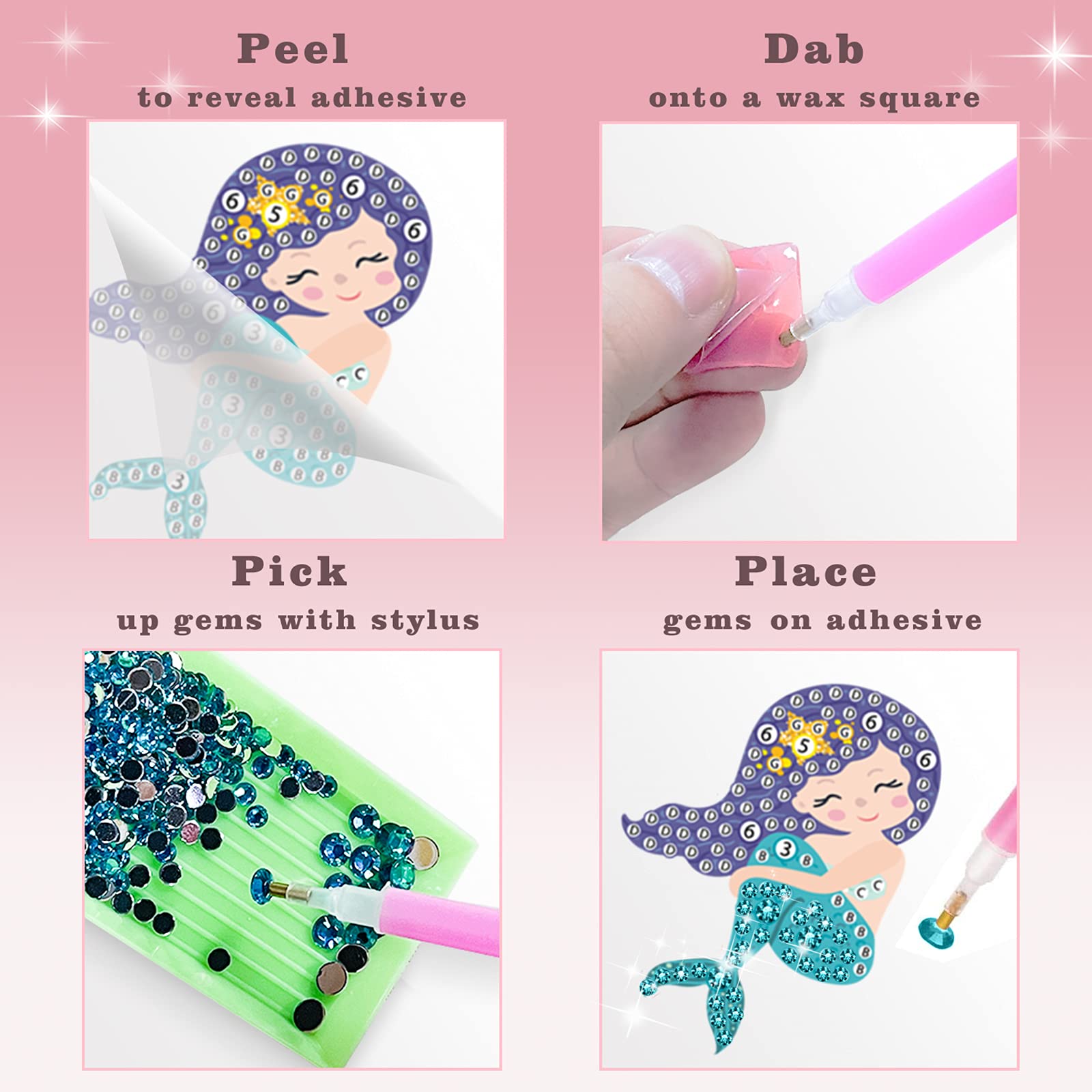 ANNOR Arts and Crafts for Kids Ages 8-12,Kits for Kids, DIY Mermaid Diamond Art Stickers by Numbers Kits for Girls