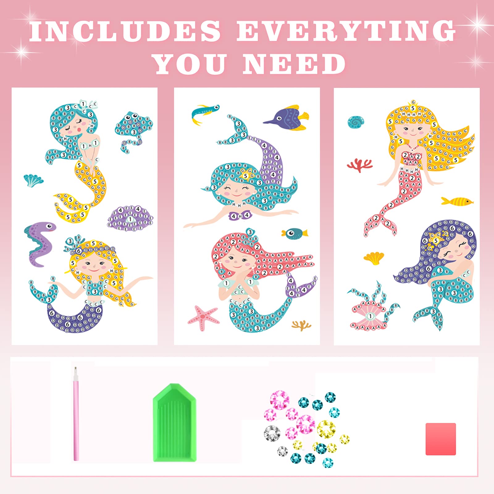 ANNOR Arts and Crafts for Kids Ages 8-12,Kits for Kids, DIY Mermaid Diamond Art Stickers by Numbers Kits for Girls