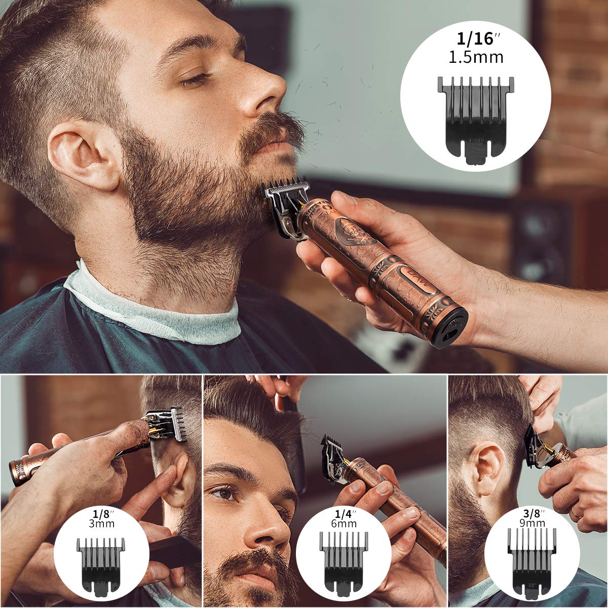 Professional Mens Hair Clippers, Beard Trimmer Barber Hair Cut Grooming Kit, Zero Gapped Trimmers, Hair Clippers for Men, Rechargeable Close Cutting T Blade Trimmer for Men Barbers Trimmer