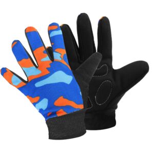 accmor kids cycling gloves, kids fishing gloves, 4-10 years boys girls kids sport gloves, breathable non-slip full finger gloves for child cycling climbing riding biking outdoor, blue orange