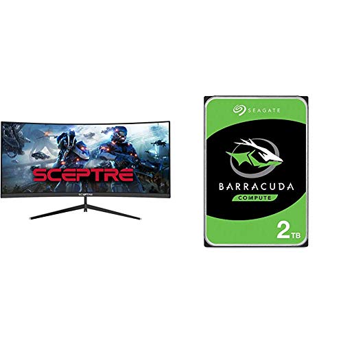 Sceptre 30-inch Curved Gaming Monitor, Metal Black & Seagate Barracuda 2TB Internal Hard Drive HDD – 3.5 Inch SATA 6Gb/s 7200 RPM 256MB Cache 3.5-Inch – Frustration Free Packaging (ST2000DM008)