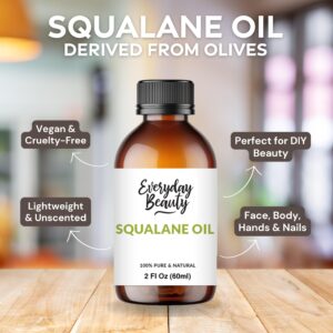 Squalane Oil - 100% Pure & Natural Plant Derived Facial Oil 2 Fl Oz - Cold Pressed and Unrefined Premium Grade Multipurpose Moisturizing Oil For Skin and Hair