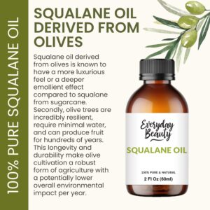 Squalane Oil - 100% Pure & Natural Plant Derived Facial Oil 2 Fl Oz - Cold Pressed and Unrefined Premium Grade Multipurpose Moisturizing Oil For Skin and Hair