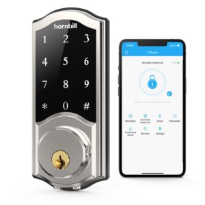 smart lock, hornbill keyless entry keypad deadbolt, bluetooth electronic digital front door locks work with alexa, free app control passcode, auto lock for exterior doors airbnb home apartment office