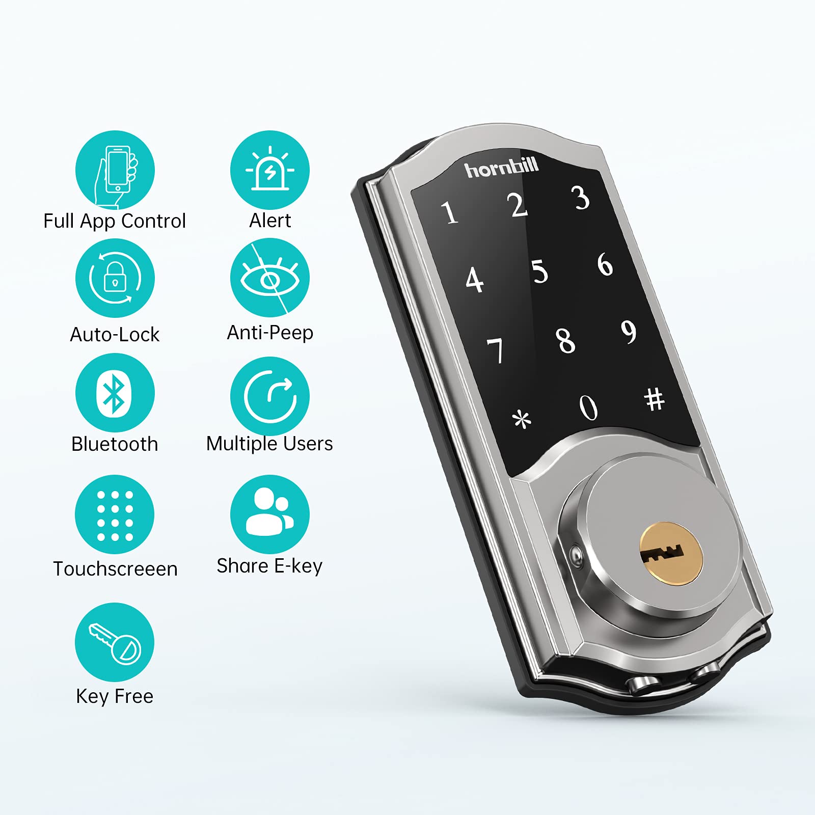 Smart Lock, Hornbill Keyless Entry Keypad Deadbolt, Bluetooth Electronic Digital Front Door Locks Work with Alexa, Free App Control Passcode, Auto Lock for Exterior Doors Airbnb Home Apartment Office