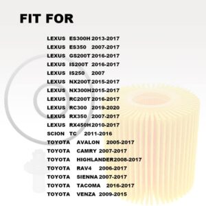 10 Pack，Pack of 10 Engine Oil Filter Compatible with Toyota Avalon Camry Highlander RAV4 Tacoma Sienna and More Replace 04152-YZZA1,04152-31090, 04152-YZZG1