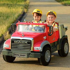 Mack Granite Dump Truck Two Seater Ride On in Red, 12V Battery Powered, Best for Kids/Children/Boys/Girls