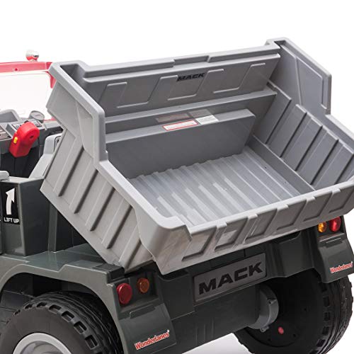 Mack Granite Dump Truck Two Seater Ride On in Red, 12V Battery Powered, Best for Kids/Children/Boys/Girls