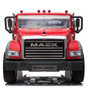 Mack Granite Dump Truck Two Seater Ride On in Red, 12V Battery Powered, Best for Kids/Children/Boys/Girls