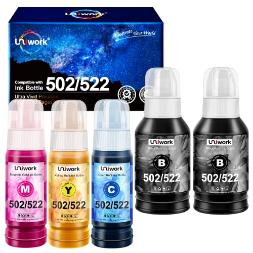 Uniwork Compatible 502 Ink Bottles Replacement for Epson 502 T502 522 Ink Refill Bottles to use with ET-15000 ET-2760 ET-3710 ET-2750 ET-3700 ET-4760 ET-3750 ET-3760 Printers 5 Pack