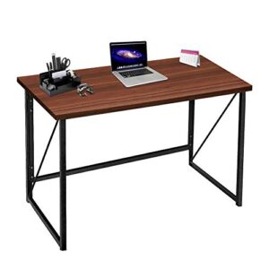 DESTURE Home Office Computer Desk, Easy Two Step Quick Folding Small Desk Home Office Study Desk Metal Frame, Modern Simple Laptop Table Brown 40''