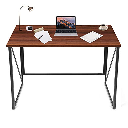 DESTURE Home Office Computer Desk, Easy Two Step Quick Folding Small Desk Home Office Study Desk Metal Frame, Modern Simple Laptop Table Brown 40''